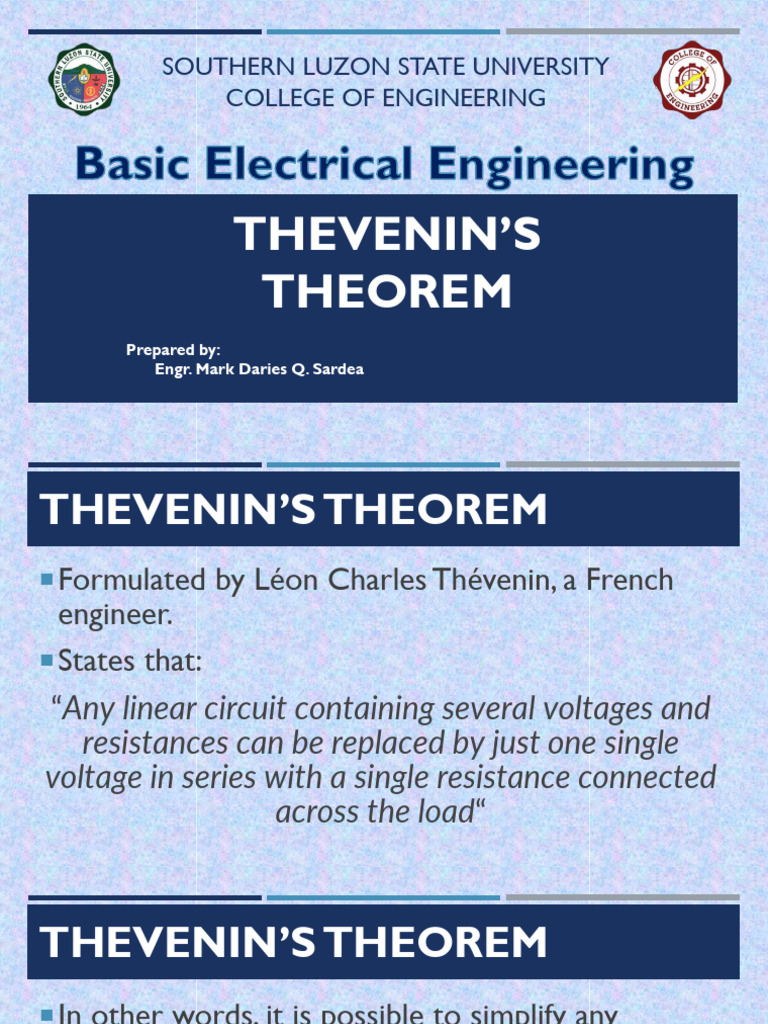 Thevenins Theorem | PDF | Electrical Network | Electrical Engineering