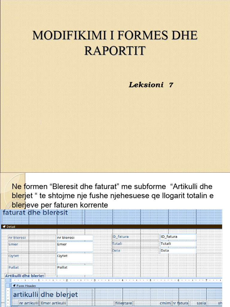 Leksion 7-Modifikimi I Formes Dhe Raportit | PDF