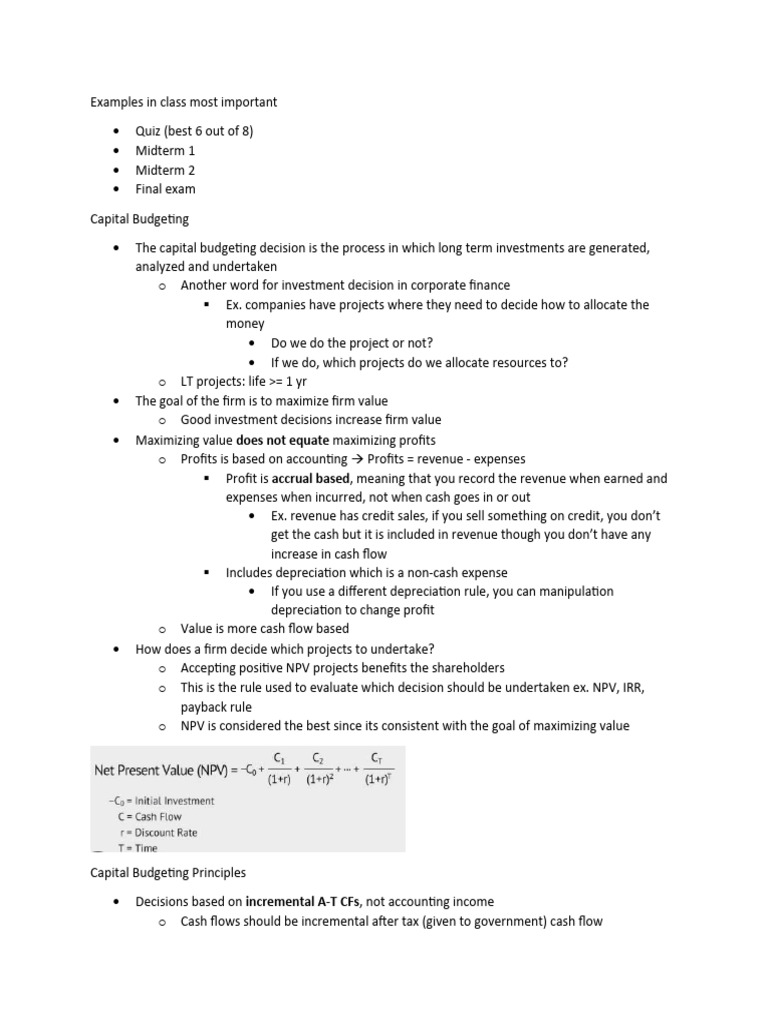 Advance Corporate Finance Notes | PDF | Capital Budgeting | Net Present ...