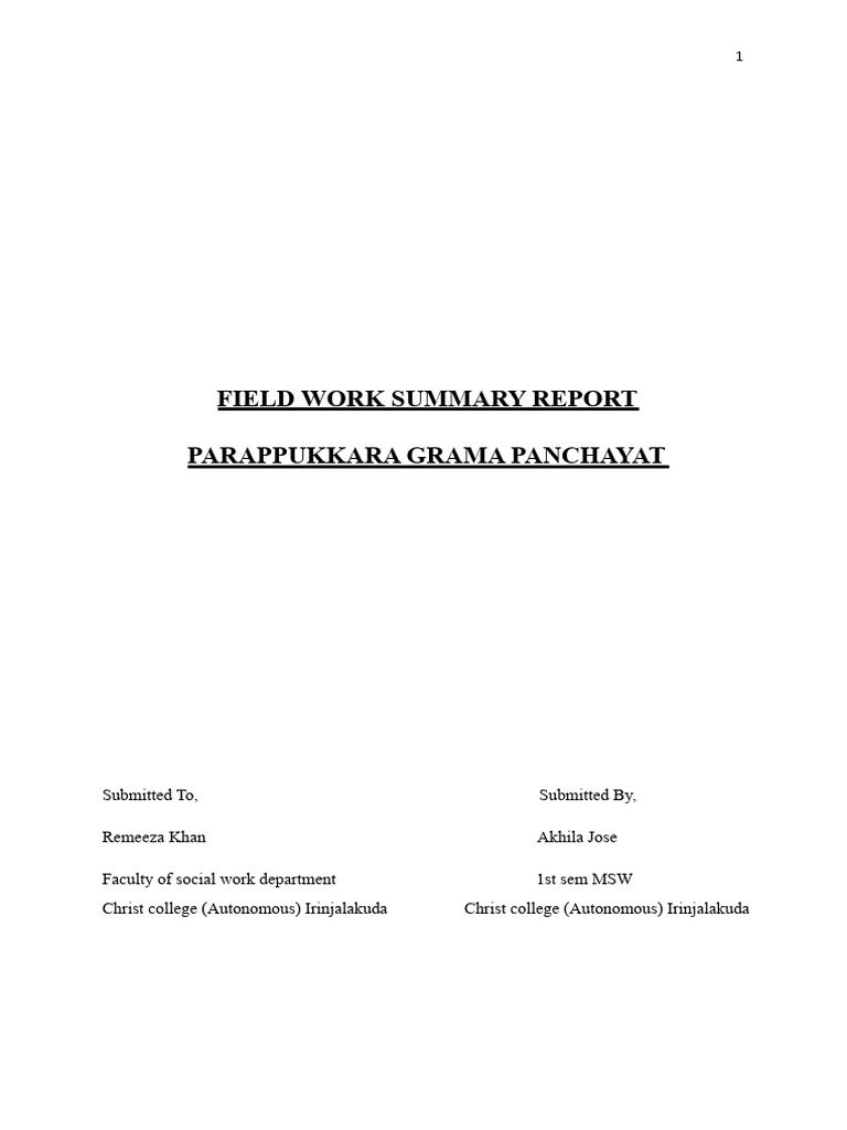 MSW Field Work Summary: Parappukkara | PDF | Theory | Social Work