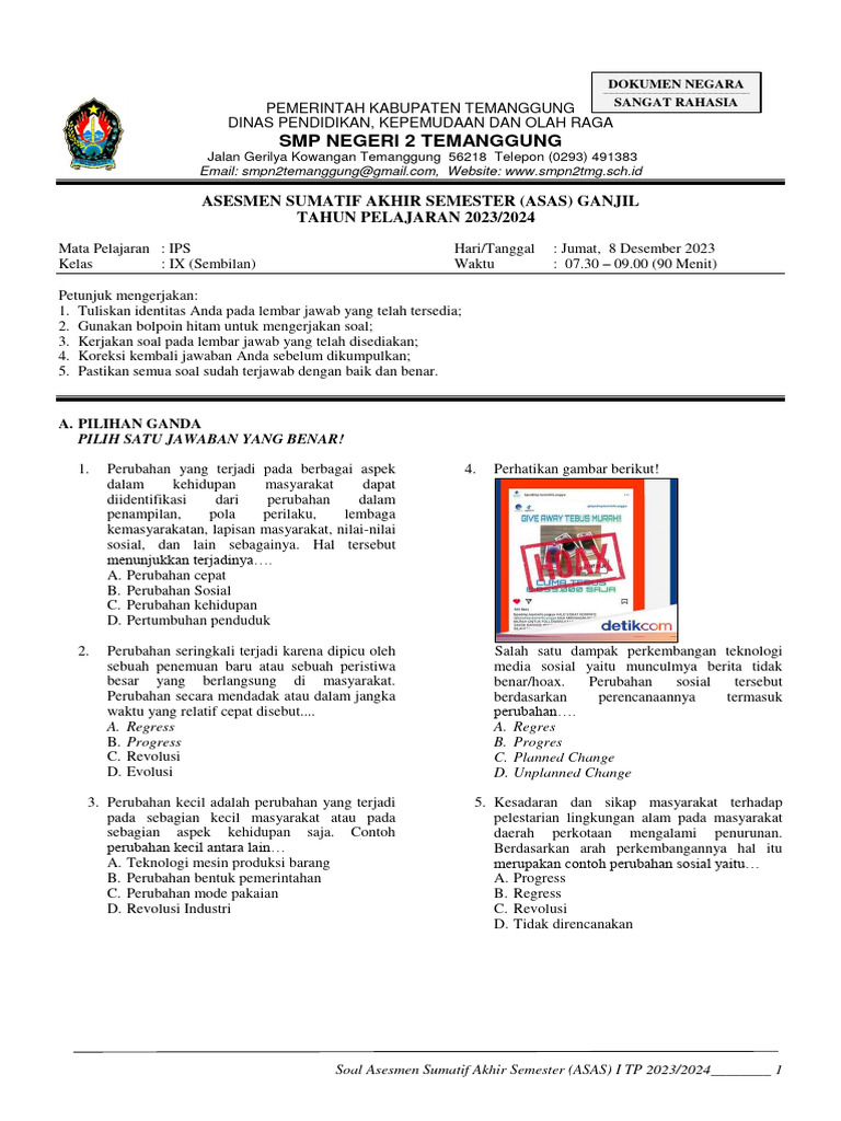 Soal Asas Ips 9 Ganjil 2023 Ok | PDF