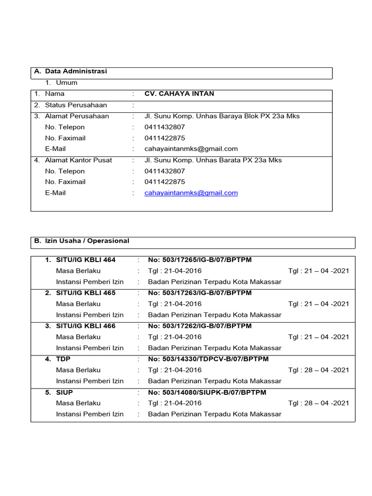 Cv. Cahaya Intan | PDF