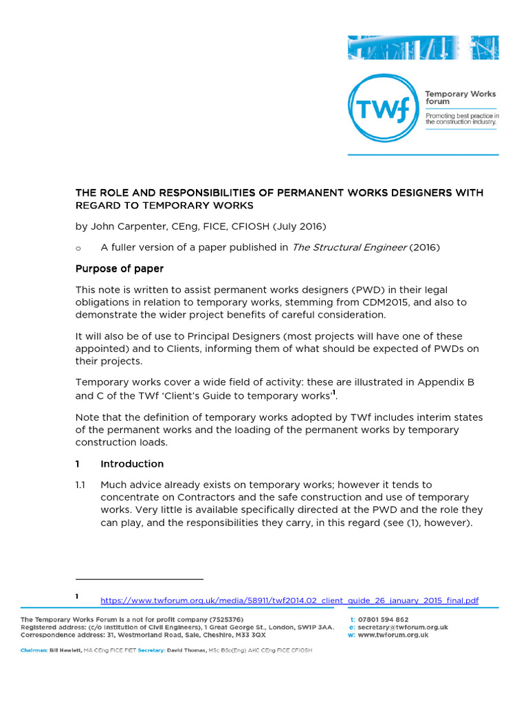 The Role and Responsibilities of Permanent Works Designers With Regard ...