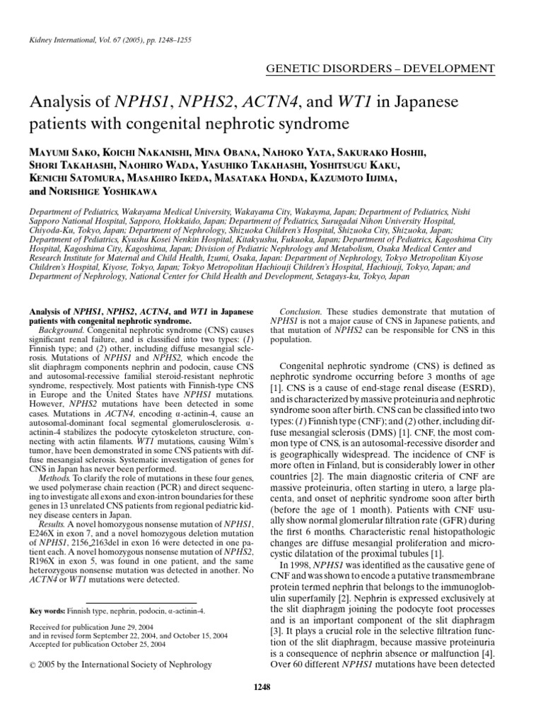 Analysis of NPHS1, NPHS2, ACTN4, and WT1 in Japanese Patients With ...