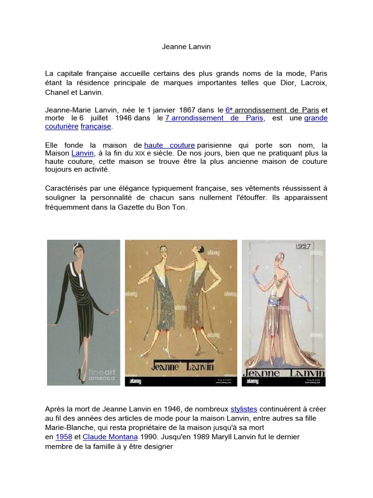 "Jeanne Lanvin: Icône de la Mode" | PDF