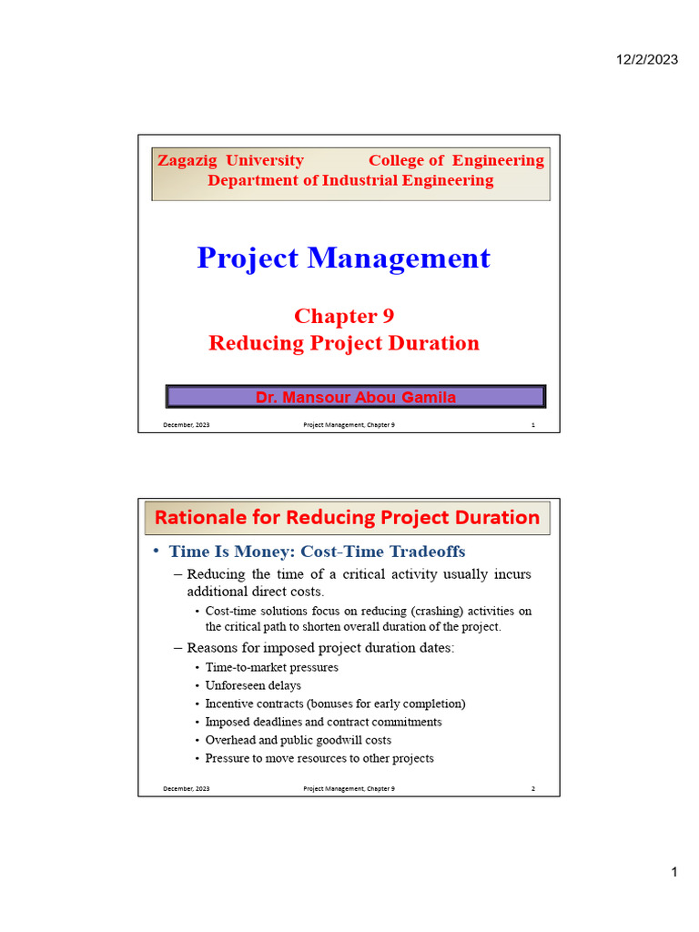 Project Management - Lecture 7 - Chapter 9 - Reducing Project Time | PDF | Project Management ...