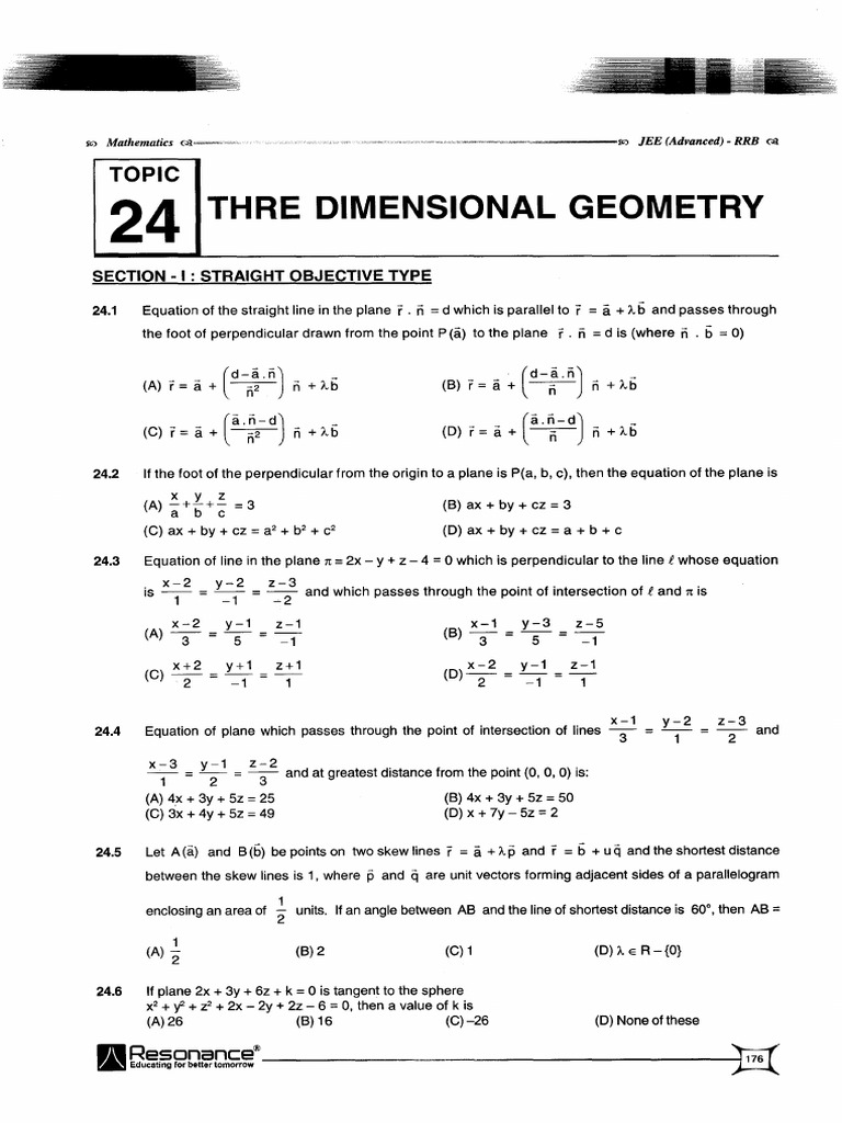 Chapter 24 Three Dimensional Geometry | PDF