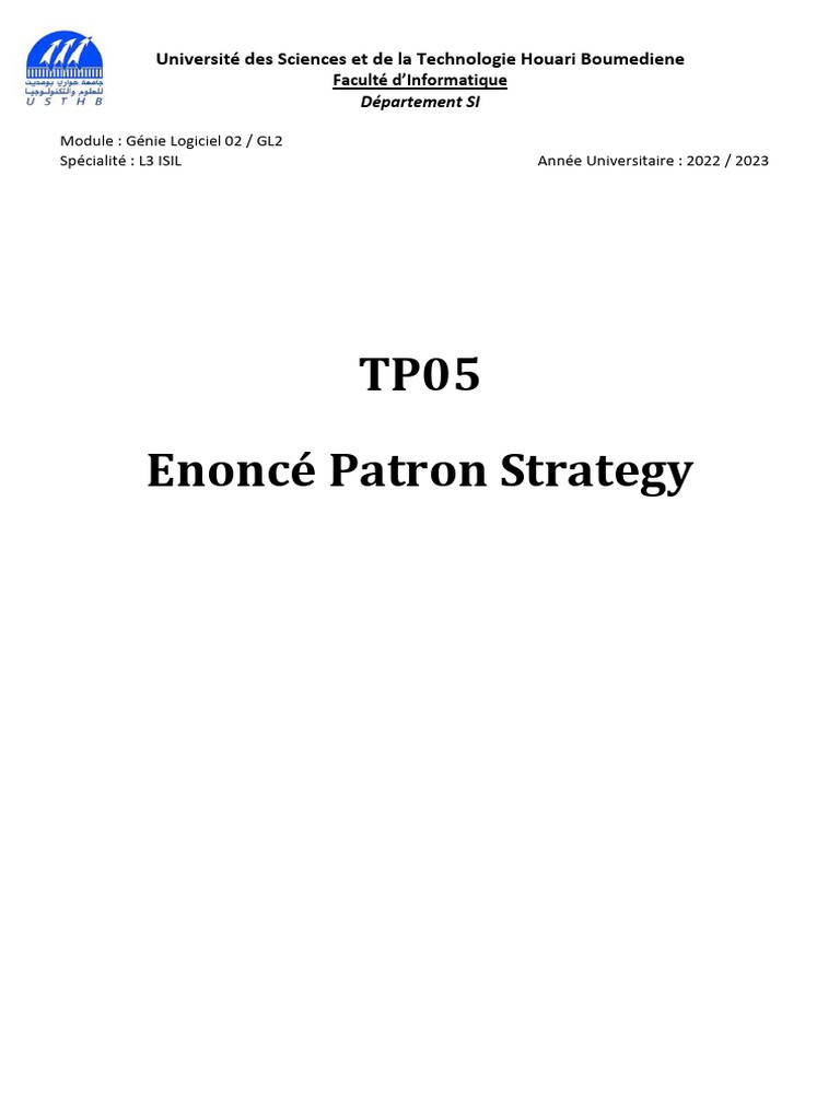 TP05 GL2 Enoncé Patron Strategy | PDF