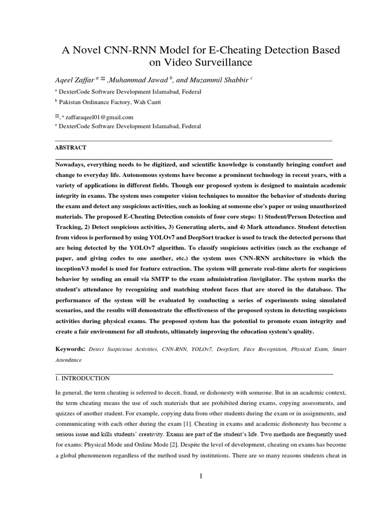 CNN-RNN Model for Exam Cheating Detection | PDF