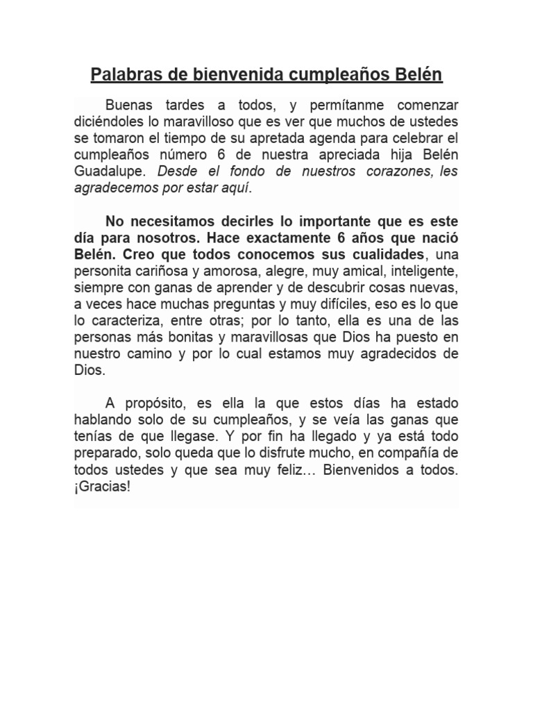 Palabras de bienvenida a una fiesta de aniversario | PDF | Cumpleaños