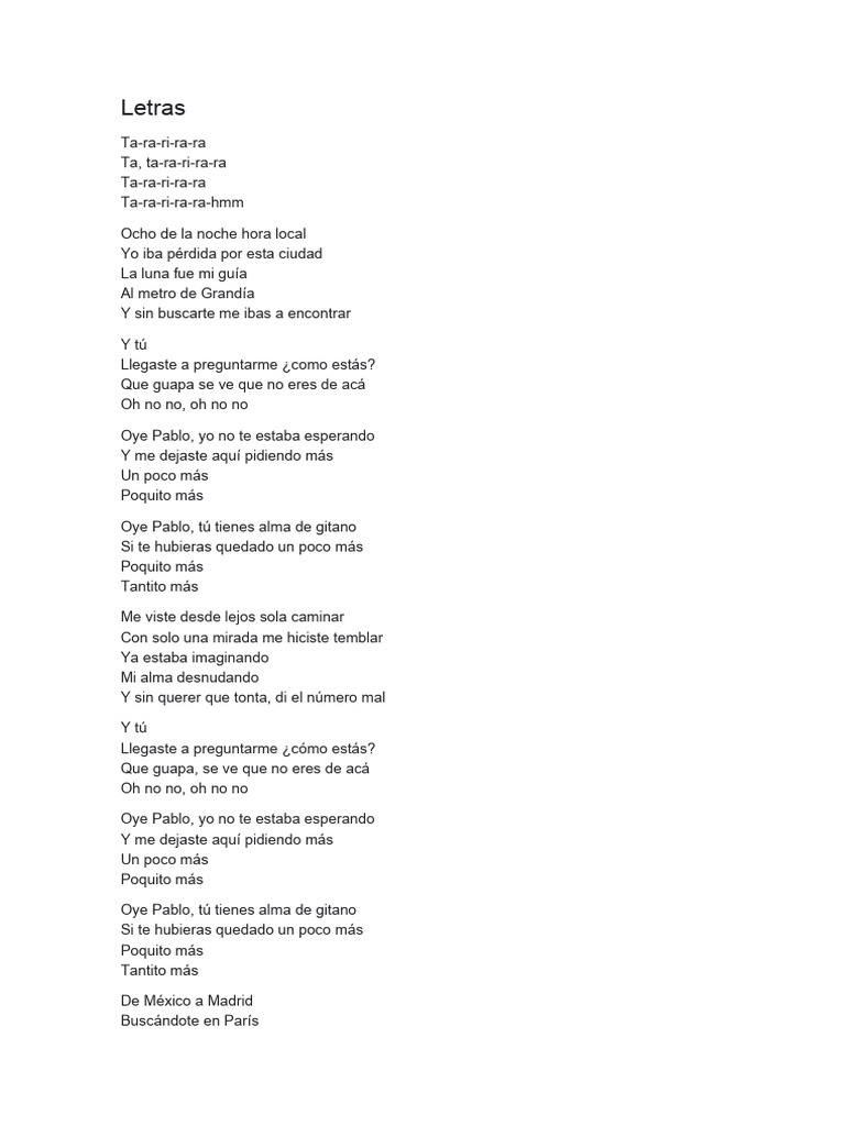 Letra de Oye Pablo | PDF