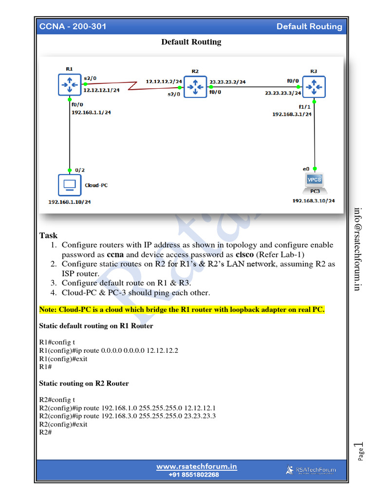CCNA 200-301 - Lab-6 Default Routing v1.0 | PDF | Internet Architecture | Computer Networking