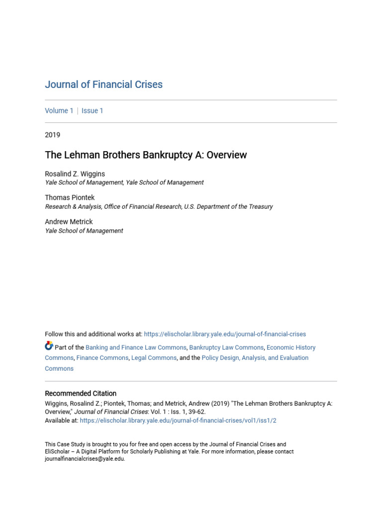 The Lehman Brothers Bankruptcy A - Overview | PDF