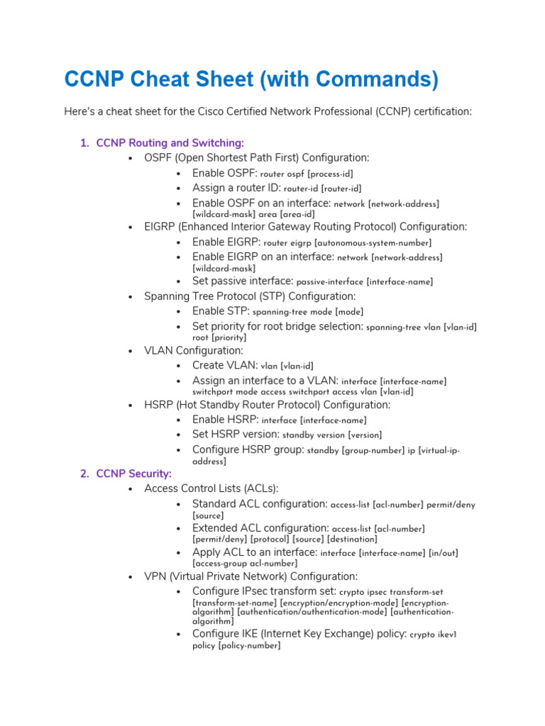 CCNP Cheat Sheet-Commands | PDF | Ip Address | Wireless Lan