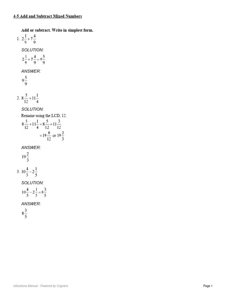 4 5 Add and Subtract Mixed Numbers | Download Free PDF | Elementary ...