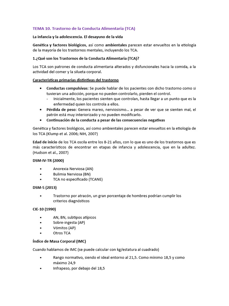 TEMA 10. Trastorno de La Conducta Alimentaria (TCA) | PDF
