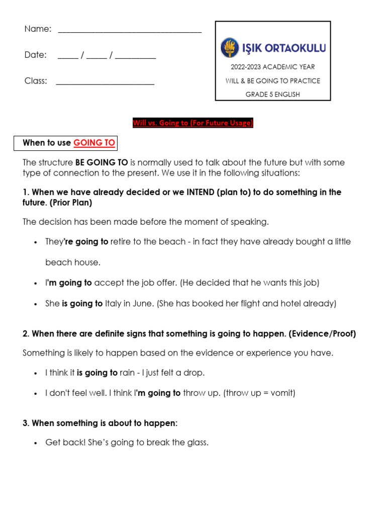 Will + Going To | PDF