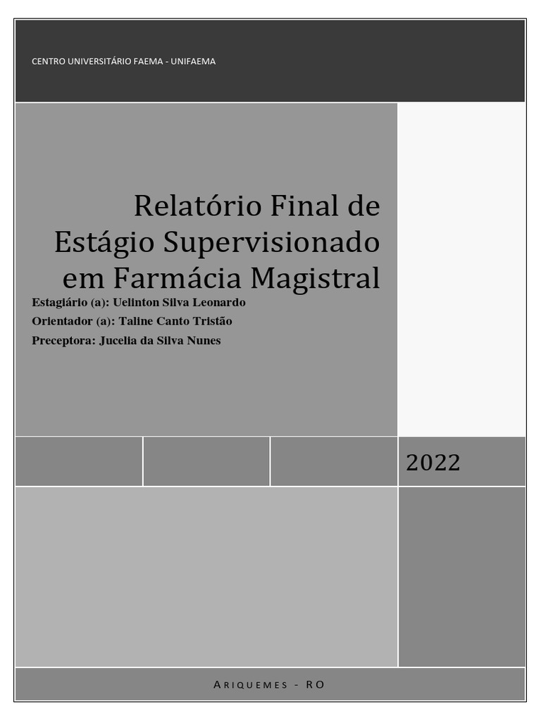 Relatorio de Estagio Farmacia Magistral | PDF | Farmacêutico | Farmácia
