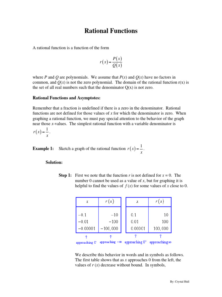 Math1314 Rational Functions Pdf Asymptote Function Mathematics