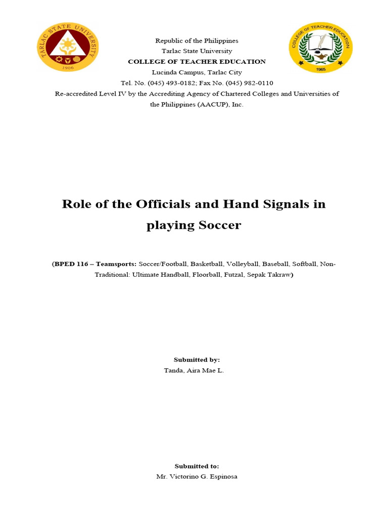Roles of The Officials and Hand Signals - Aira Mae L. Tanda | PDF ...
