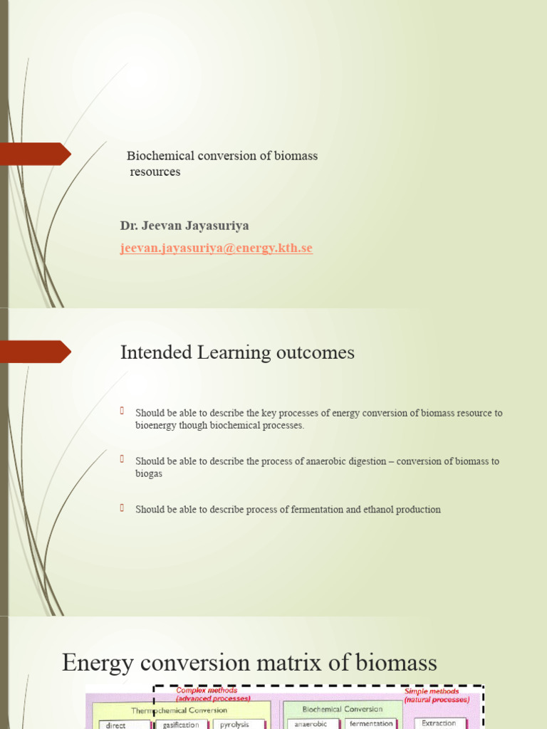 Lecture 3 - Biochemical Conversion of Biofuels | PDF | Biogas | Biofuel