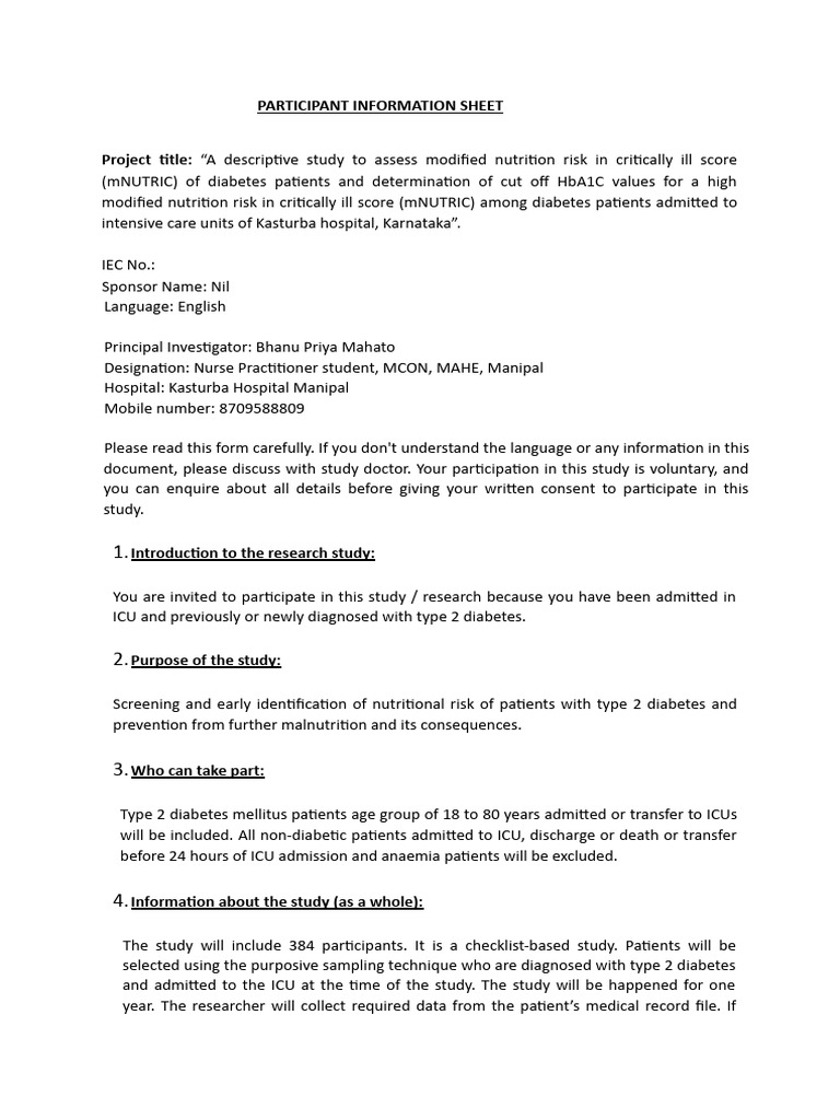 PARTICIPANT INFORMATION SHEET Mine | PDF