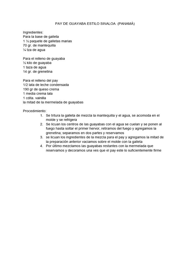 Pay de Guayaba Sinaloense: Receta Fácil | PDF | Cocina, comidas y vino