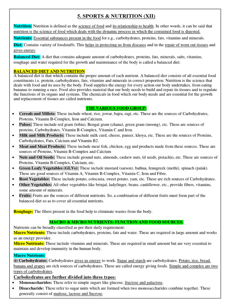 Sports & Nutrition (XII) | PDF