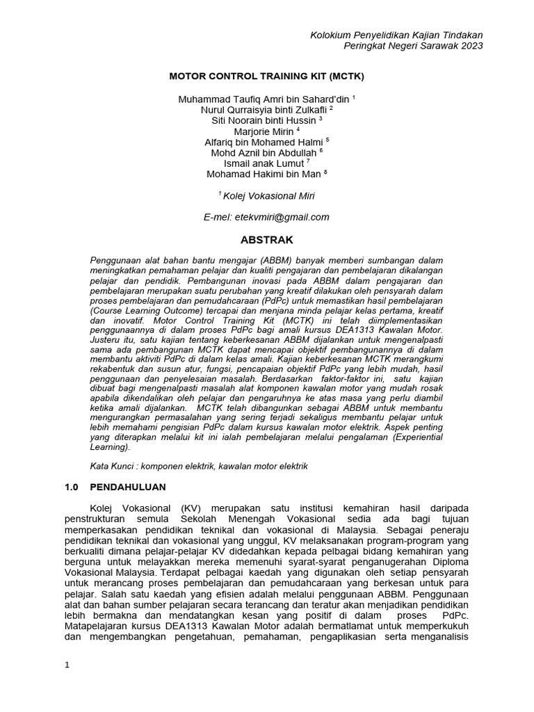 Motor Control Training Kit - Kolokium Kajian Tindakan 2023 | PDF