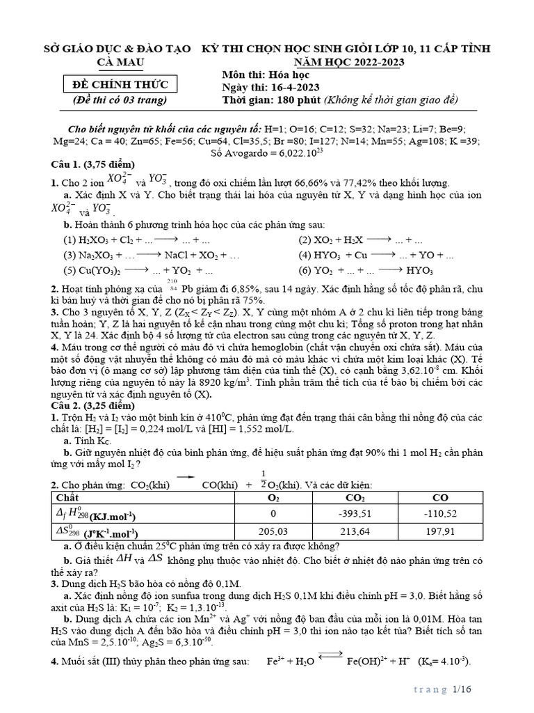 HSG 11 Cà Mau 2022 2023 | PDF