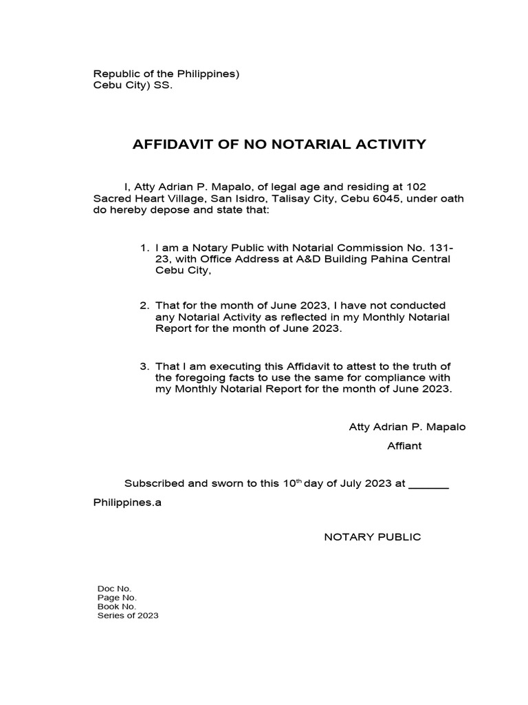 AFFIDAVIT OF NO NOTARIAL ACTIVITY | PDF