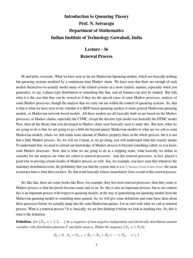 Lec36 Renewal Process | PDF | Markov Chain | Mathematics