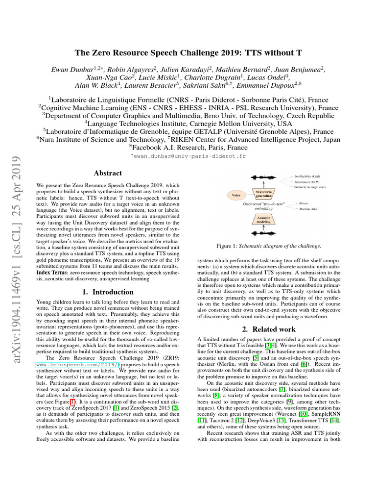 The Zero Resource-2019 TTS Without T | PDF | Speech Synthesis | Human Communication