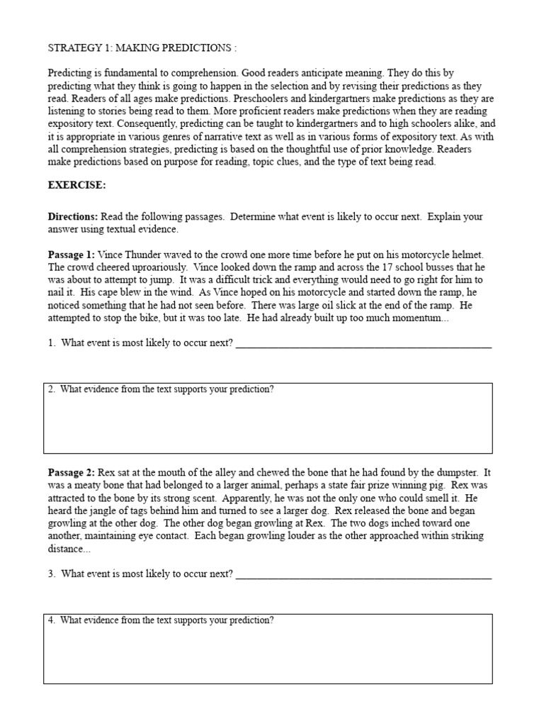 Making Predictions Worksheet 01 | PDF | Reading Comprehension