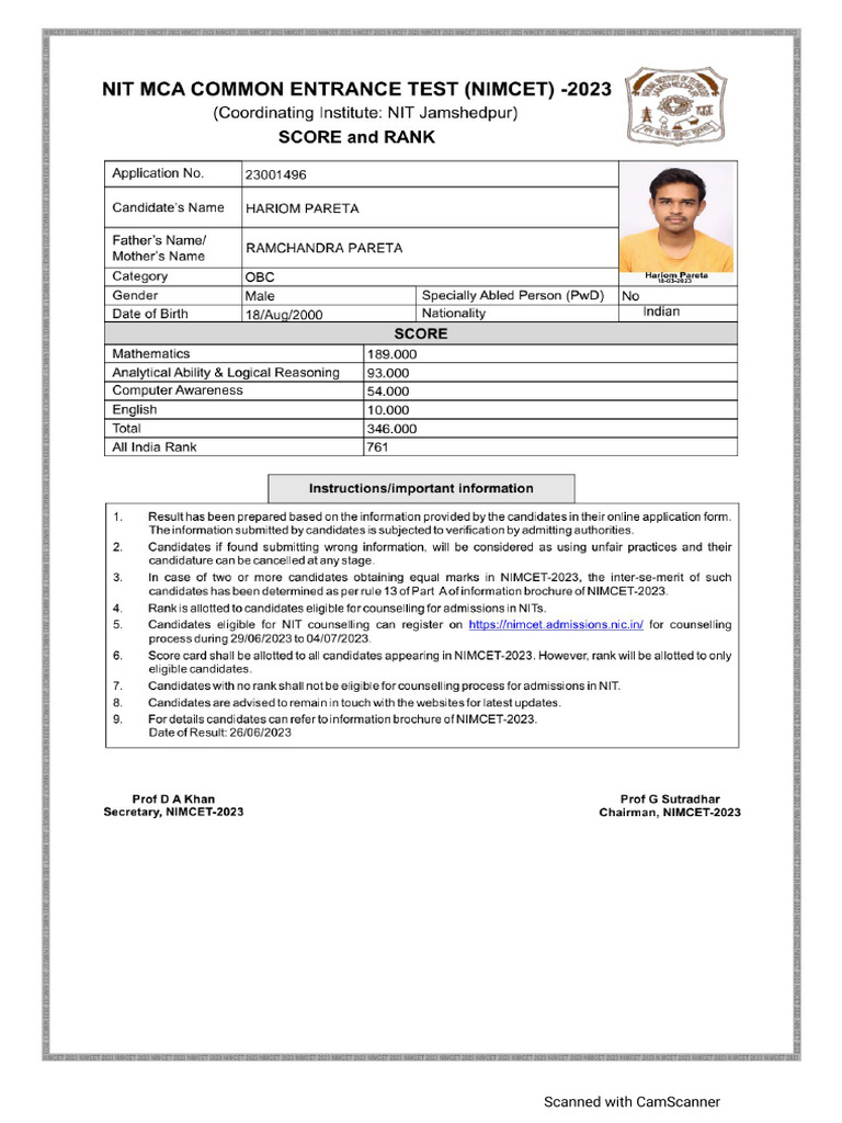 Score Card & Final Year Marksheet | PDF