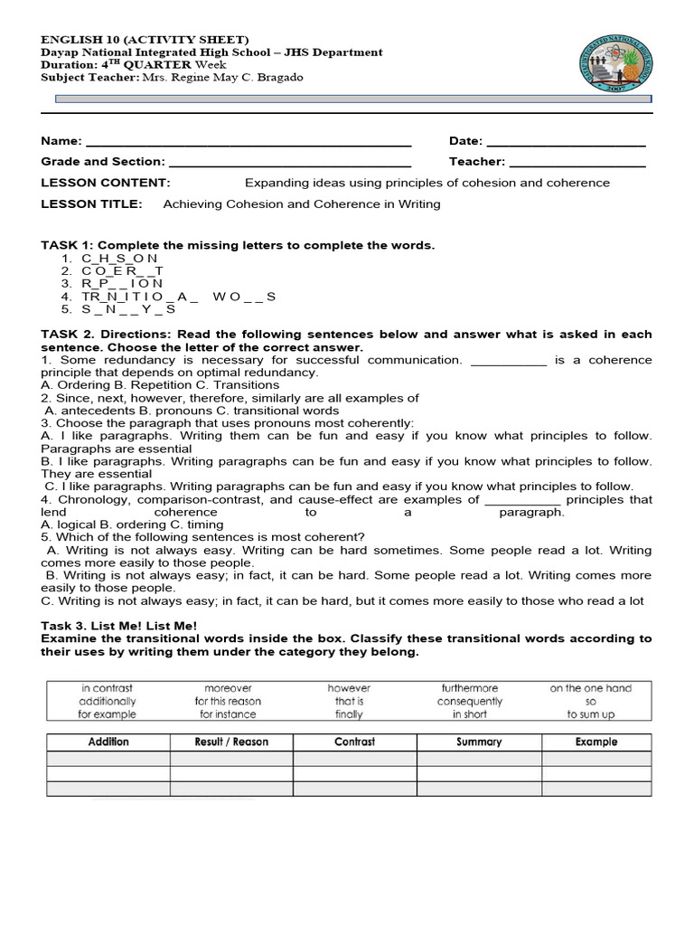 Activity Sheet-Eng10-W2 | PDF | Language Arts & Discipline