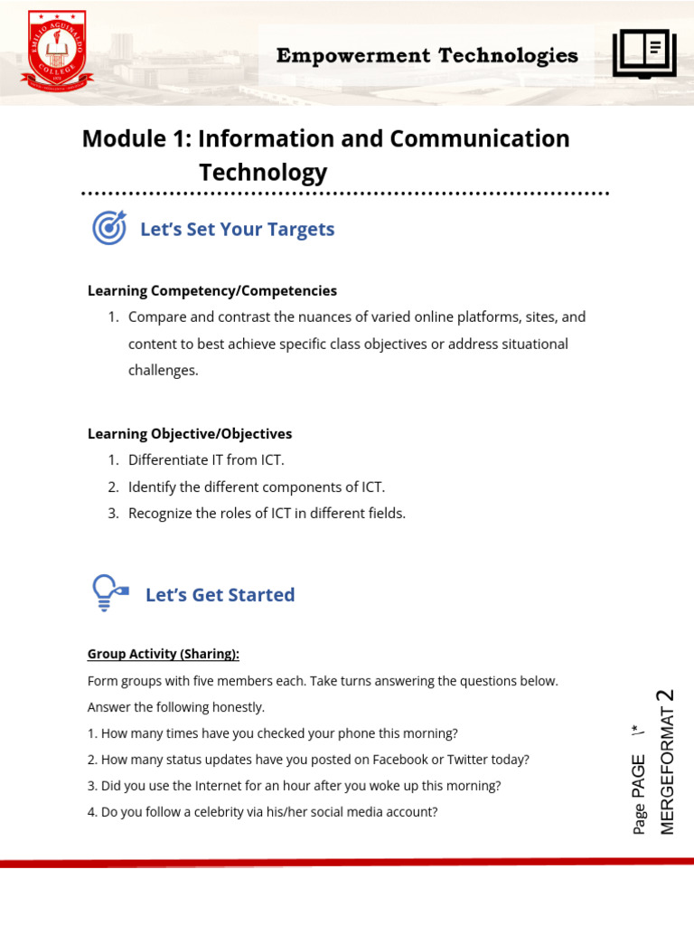 INTRODUCTION TO ICT Module 1.1 | PDF