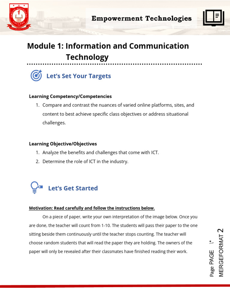 ICT EMPOWRMENT TECHKNOWLEDGIES THE WORLD OF ICT Module 1.2 | PDF