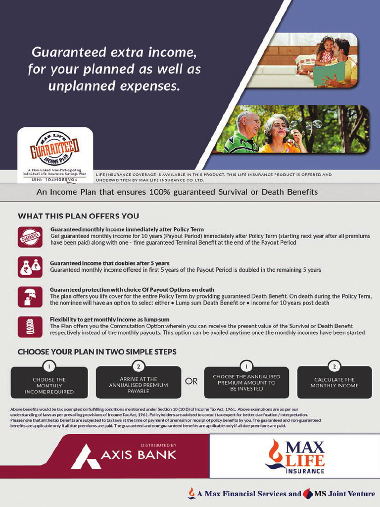 Max Life Guaranteed Income Plan Leaflet | PDF
