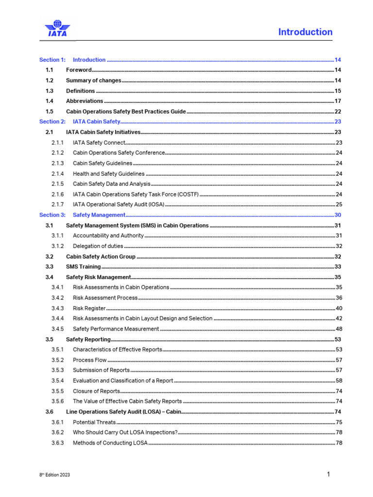 Iata Cabin Operations Safety Best Practices Guide Ed6 Contents List | PDF