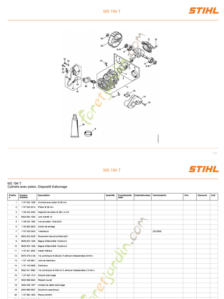 Tronconneuse Stihl ms194t Liste-Des-Pieces | PDF