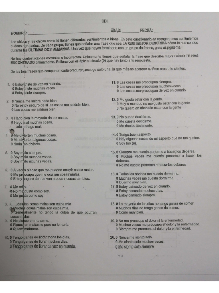 Hoja de Respuestas CDI | PDF