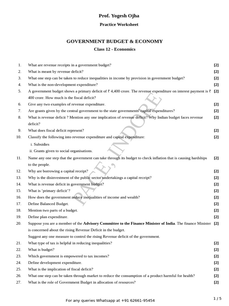 Govt Budget Q Sheet 2 | PDF | Government Budget Balance | Government Budget