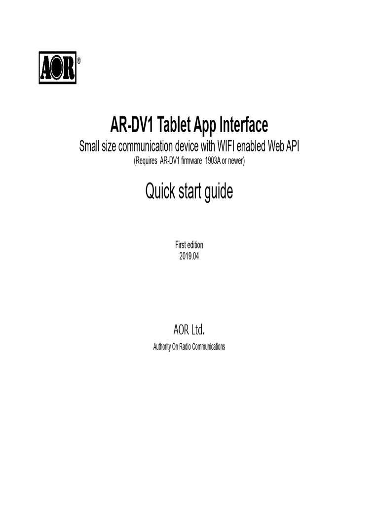 AR-DV1 Tablet App Interface QSG V1.0i ENGLISH | PDF | Wi Fi | World Wide Web