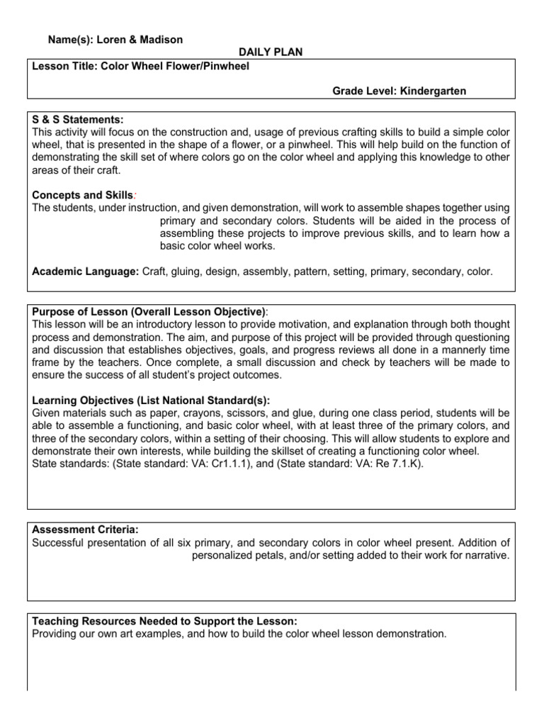 lesson plan 1 final edit-arte 342-madison r | PDF | Teachers | Lesson Plan