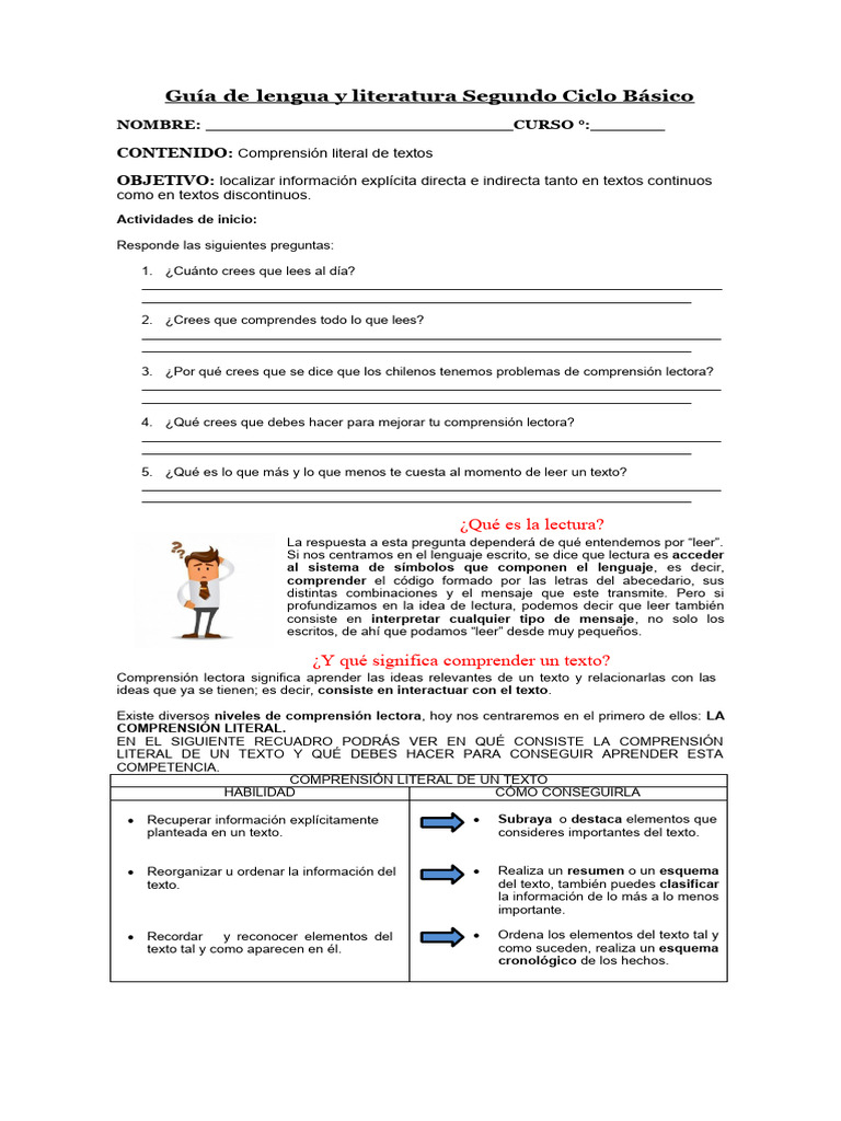 7° Básico Lengua y Literatura Guía #17 Prof. Patricia Quintrequeo | PDF