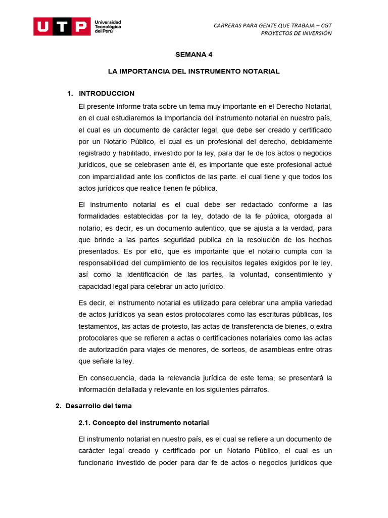 Importancia del Instrumento Notarial | PDF | Derecho