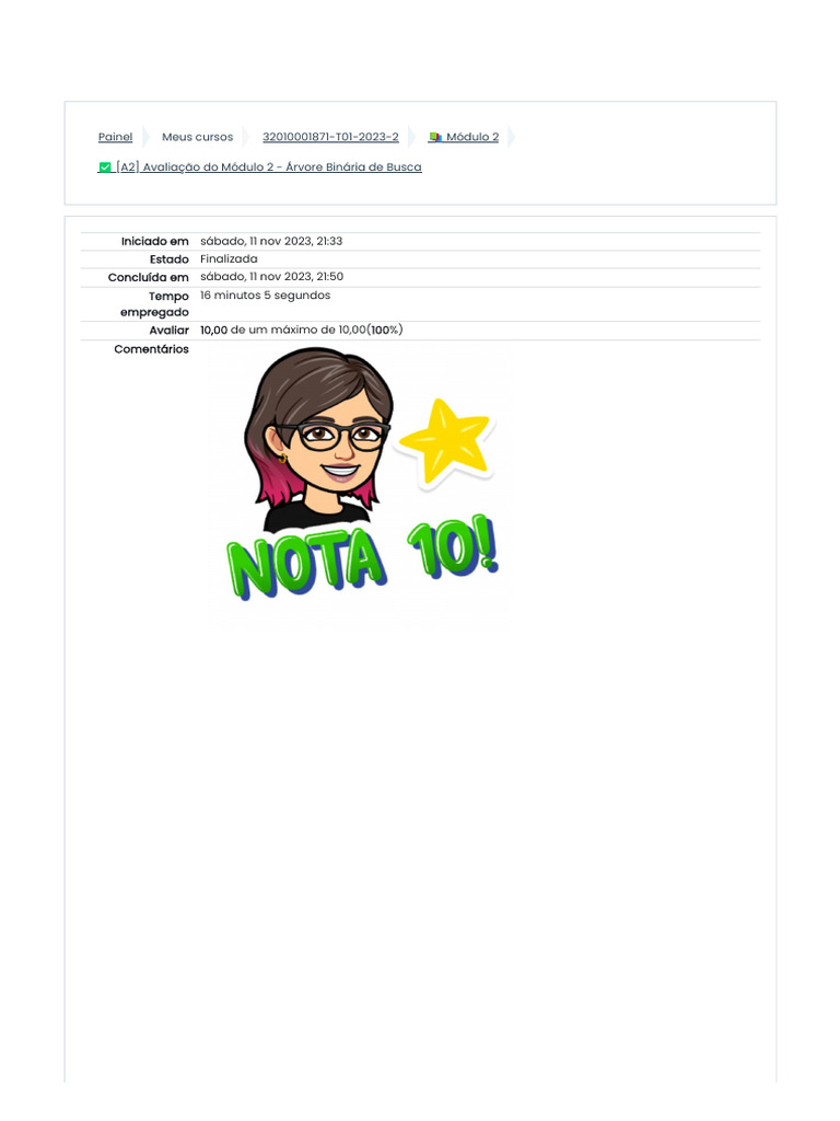 A2 Avaliacao Do Modulo 2 - Arvore Binaria de Busca Revisao Da Tentativa ... A2 Avaliacao Do Modulo 2 - Arvore Binaria de Busca Revisao Da Tentativa ...