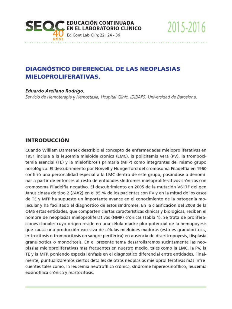Diagnostico Diferencial de Las Neoplasias Mieloproliferativas | PDF