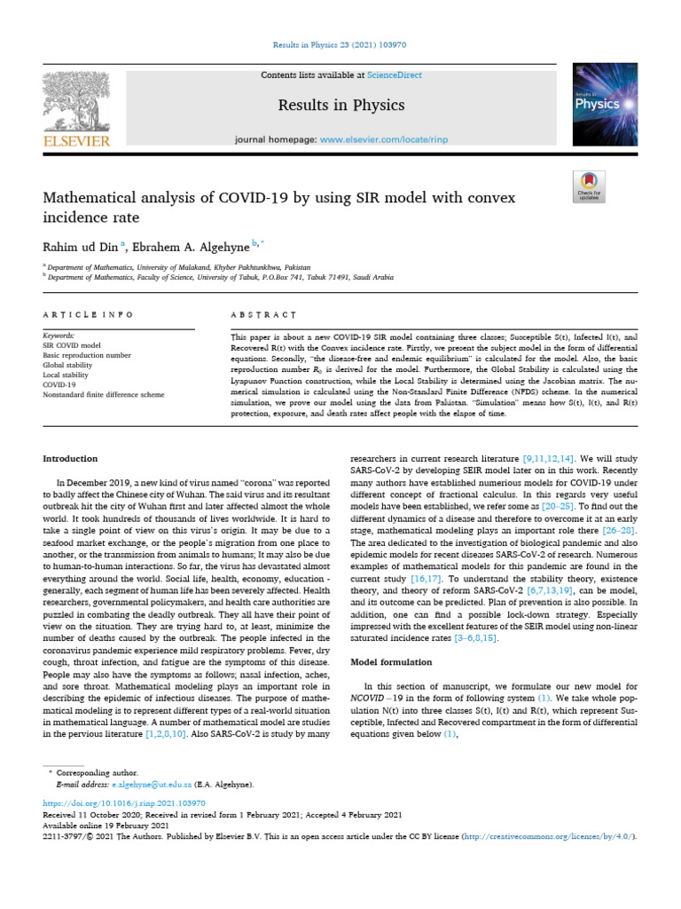 Mathematical Analysis of COVID-19 by Using SIR Model With Convex ...